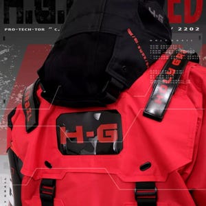 Techwear Streetwear Cosplay Futuristic Red Jacket Hoodie Full Zip ...