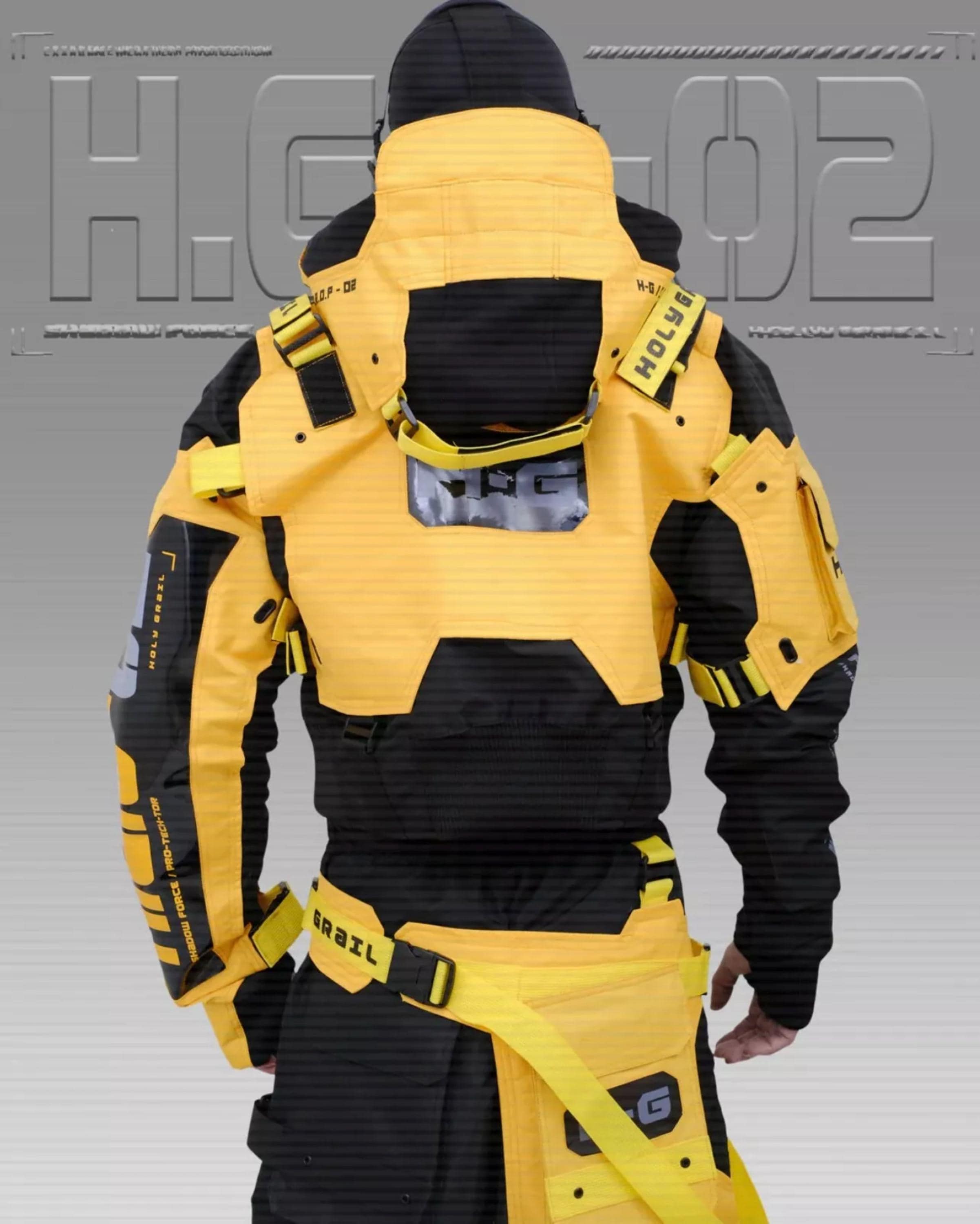 Techwear Streetwear Cosplay Yellow Jacket Hoodie Full Zip Buckle ...