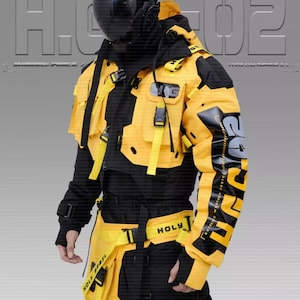 Techwear Streetwear Cosplay Yellow Jacket Hoodie Full Zip Buckle ...
