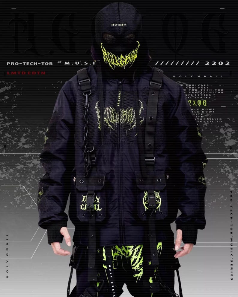 Techwear Streetwear Cosplay Futuristic Black Jacket Rugged Fleece ...