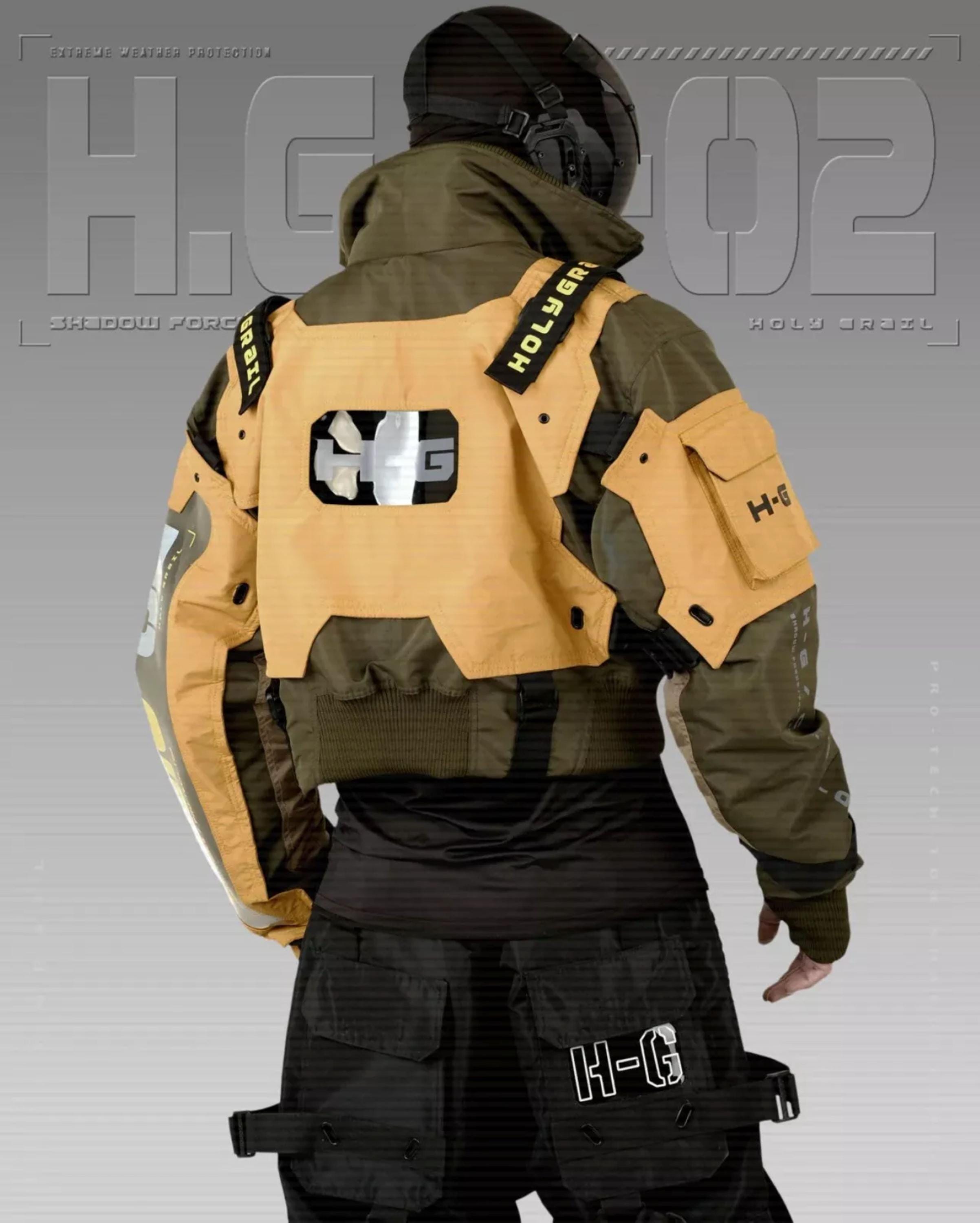 Techwear Streetwear Cosplay Yellow Jacket Hoodie Full Zip Buckle ...