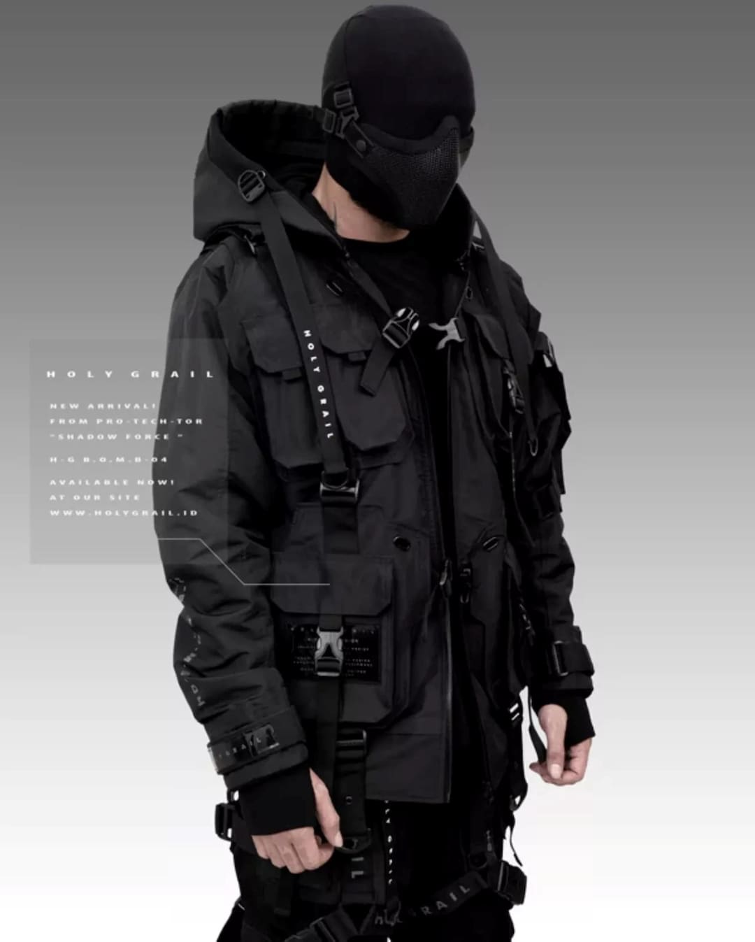 Techwear Streetwear Cosplay Futuristic Black Jacket Hoodie Full Zip ...