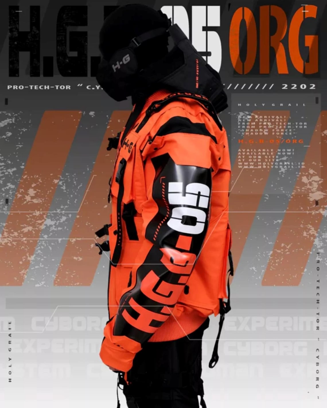 Techwear Streetwear Cosplay Futuristic Orange Jacket Hoodie Full Zip ...