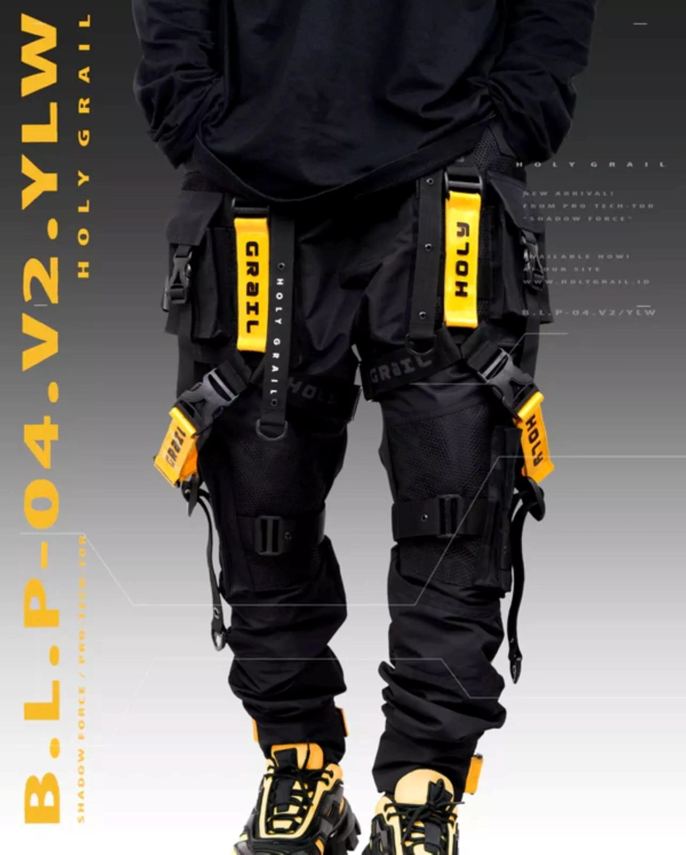 Techwear Streetwear Cosplay Black/yellow Heavy Cargo Trouser Pants HGB ...