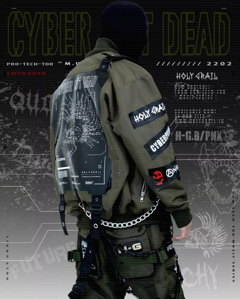 Techwear Streetwear Cosplay Green Jacket Hoodie Full Zip Buckle ...