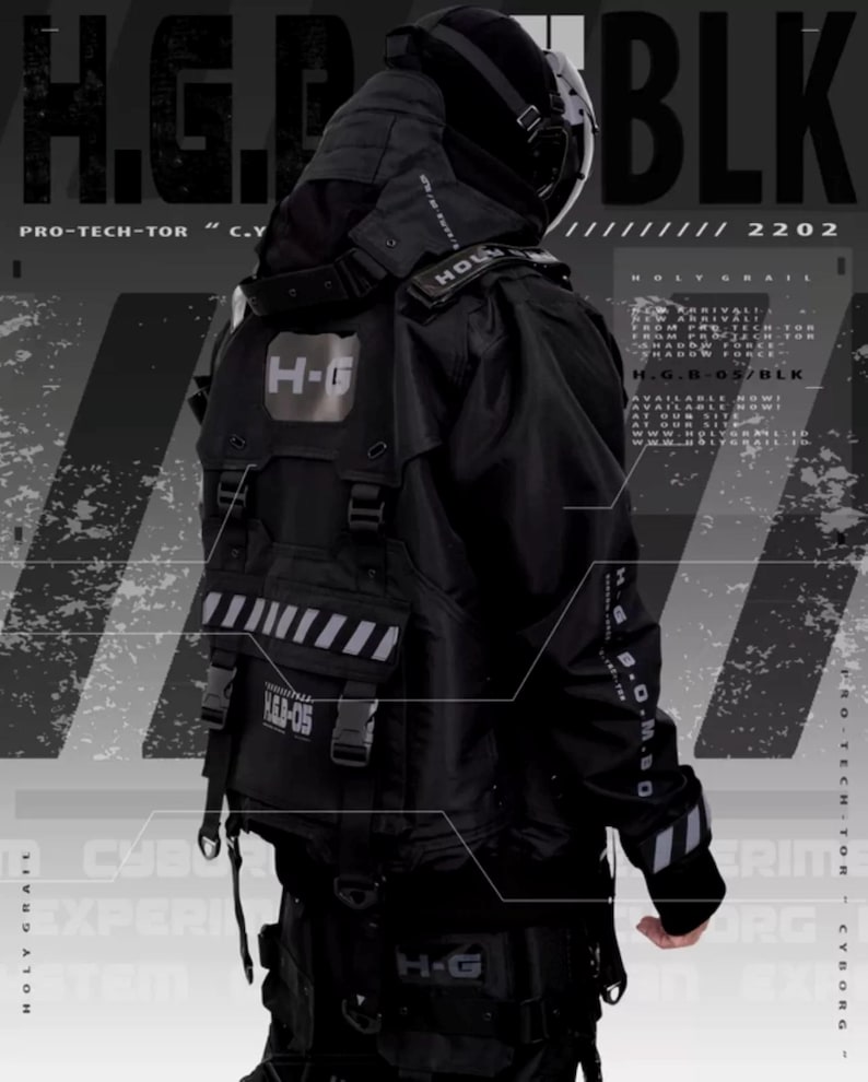 Techwear Streetwear Cosplay Futuristic Black Jacket Hoodie Full Zip ...
