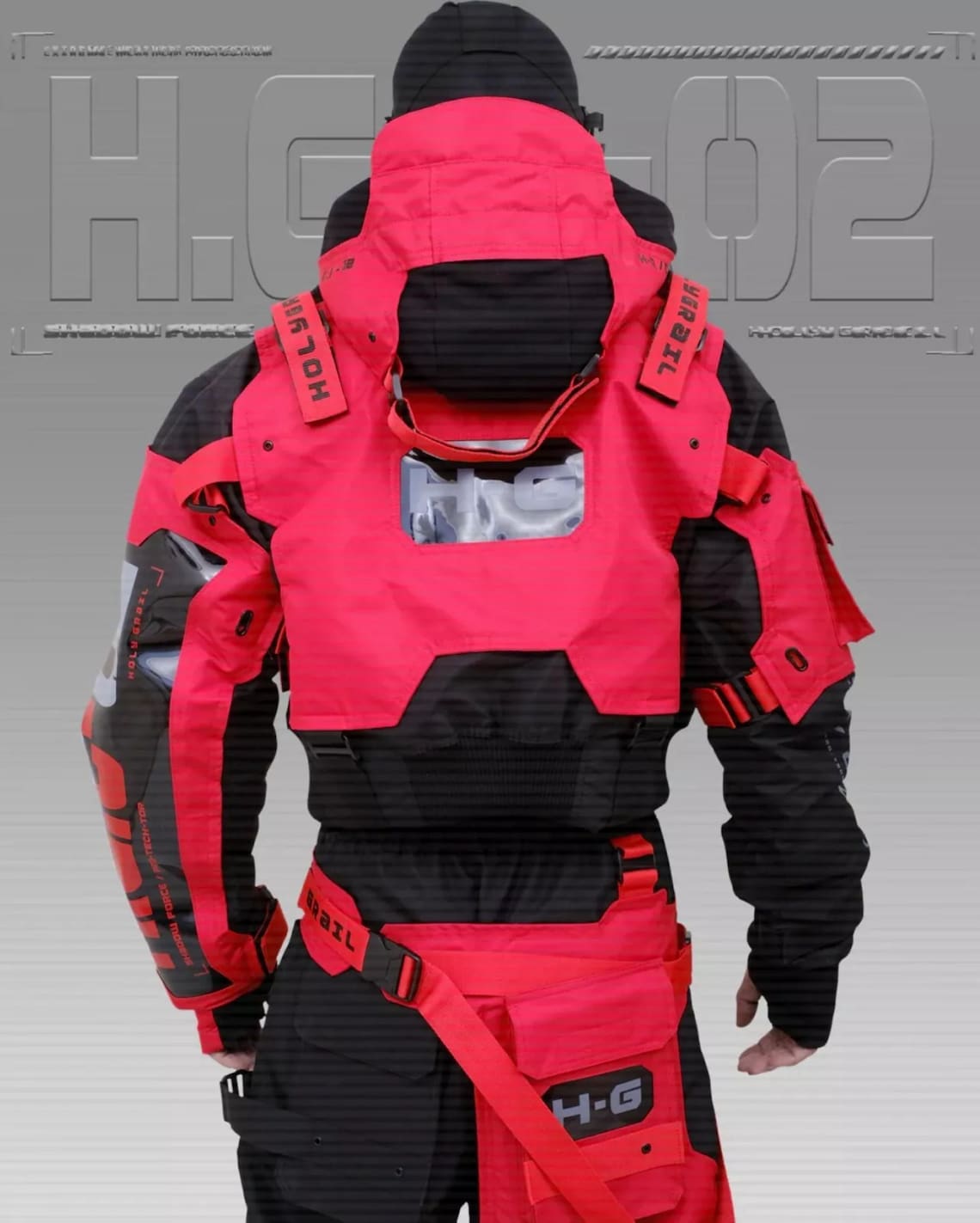 Techwear Streetwear Cosplay Red Jacket Hoodie Full Zip Buckle Holygrail ...
