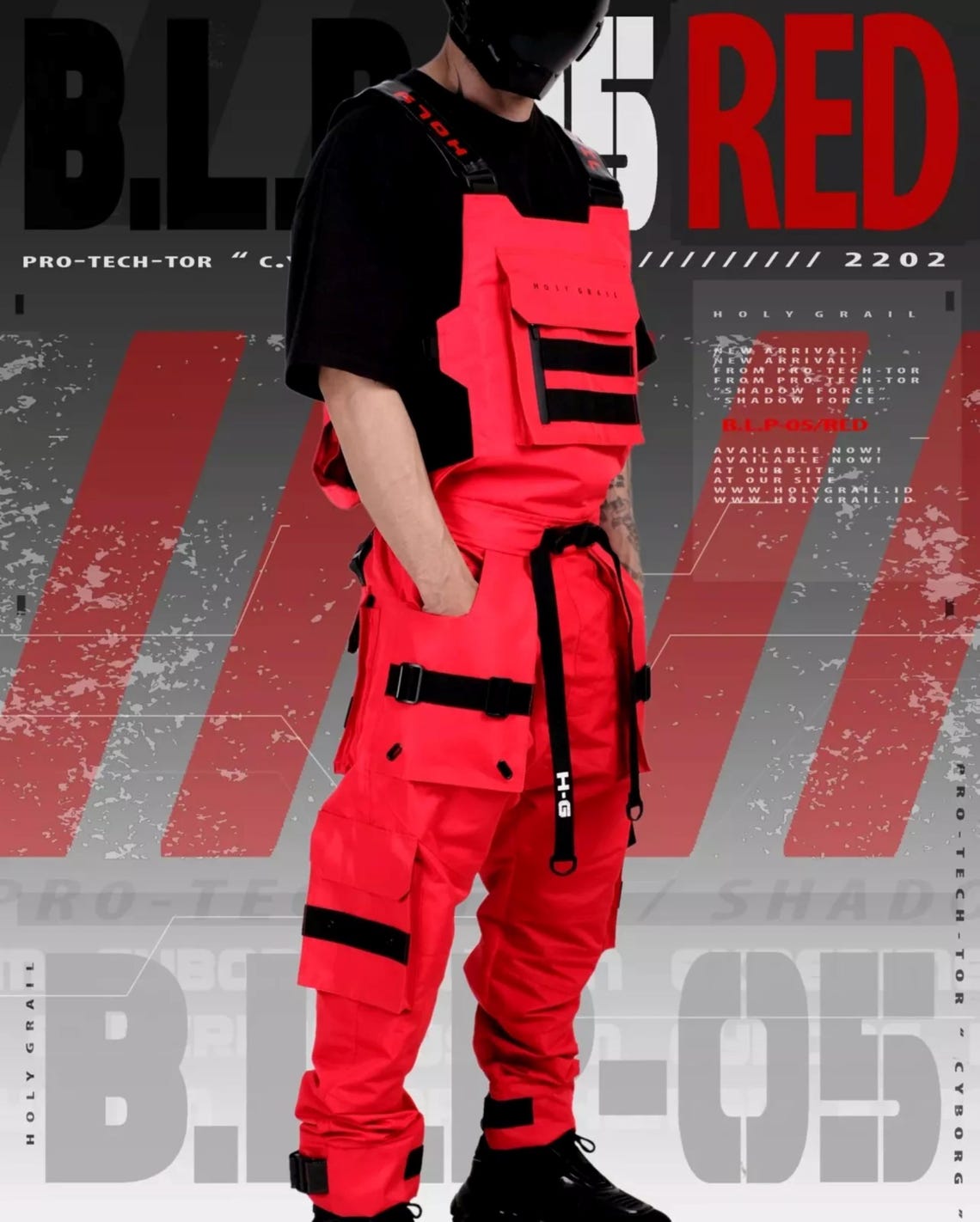 Techwear Streetwear Cosplay Red Streetwear Techwear Heavy Cargo Trouser ...