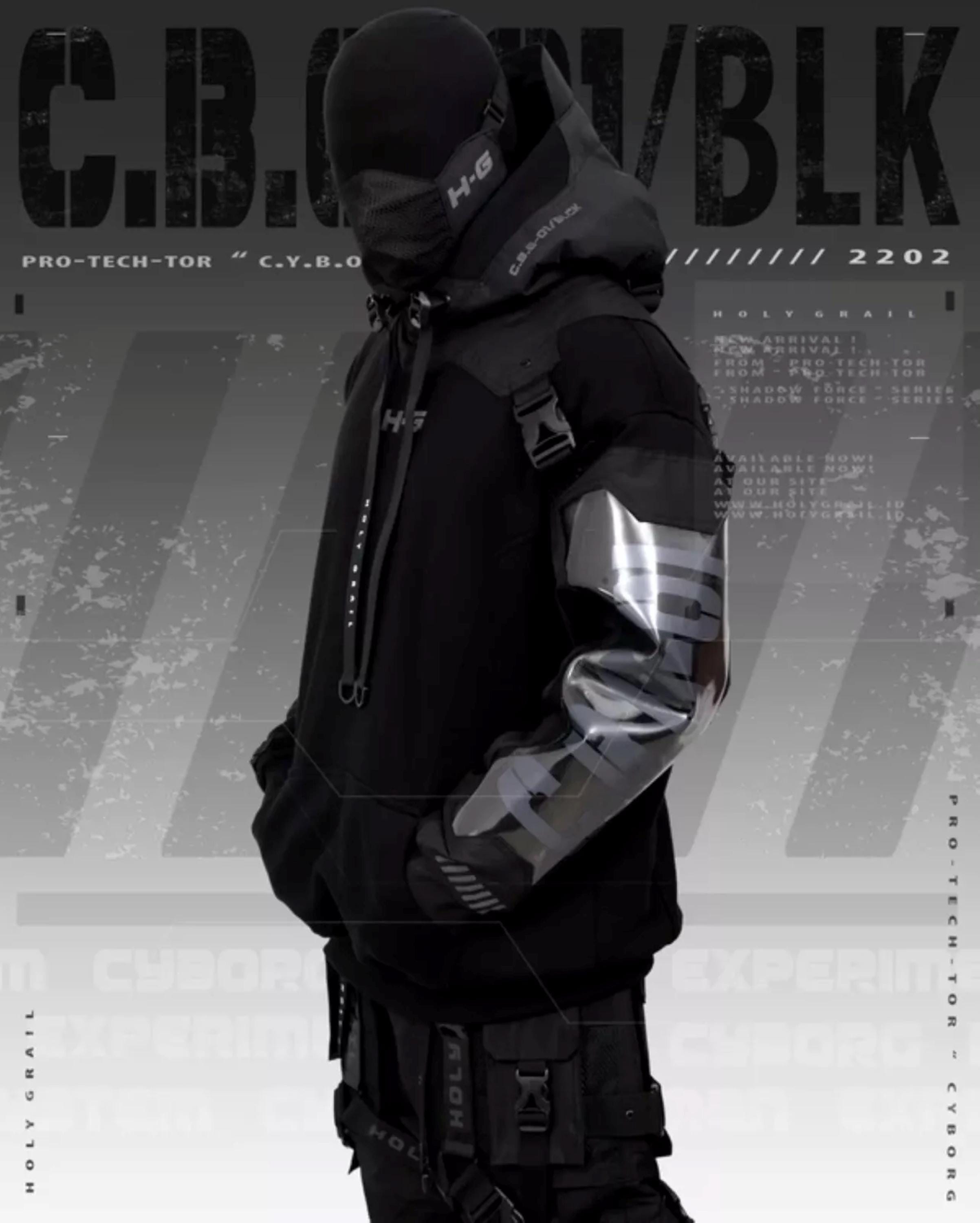 Techwear Streetwear Cosplay Futuristic Black Jacket Rugged Fleece ...