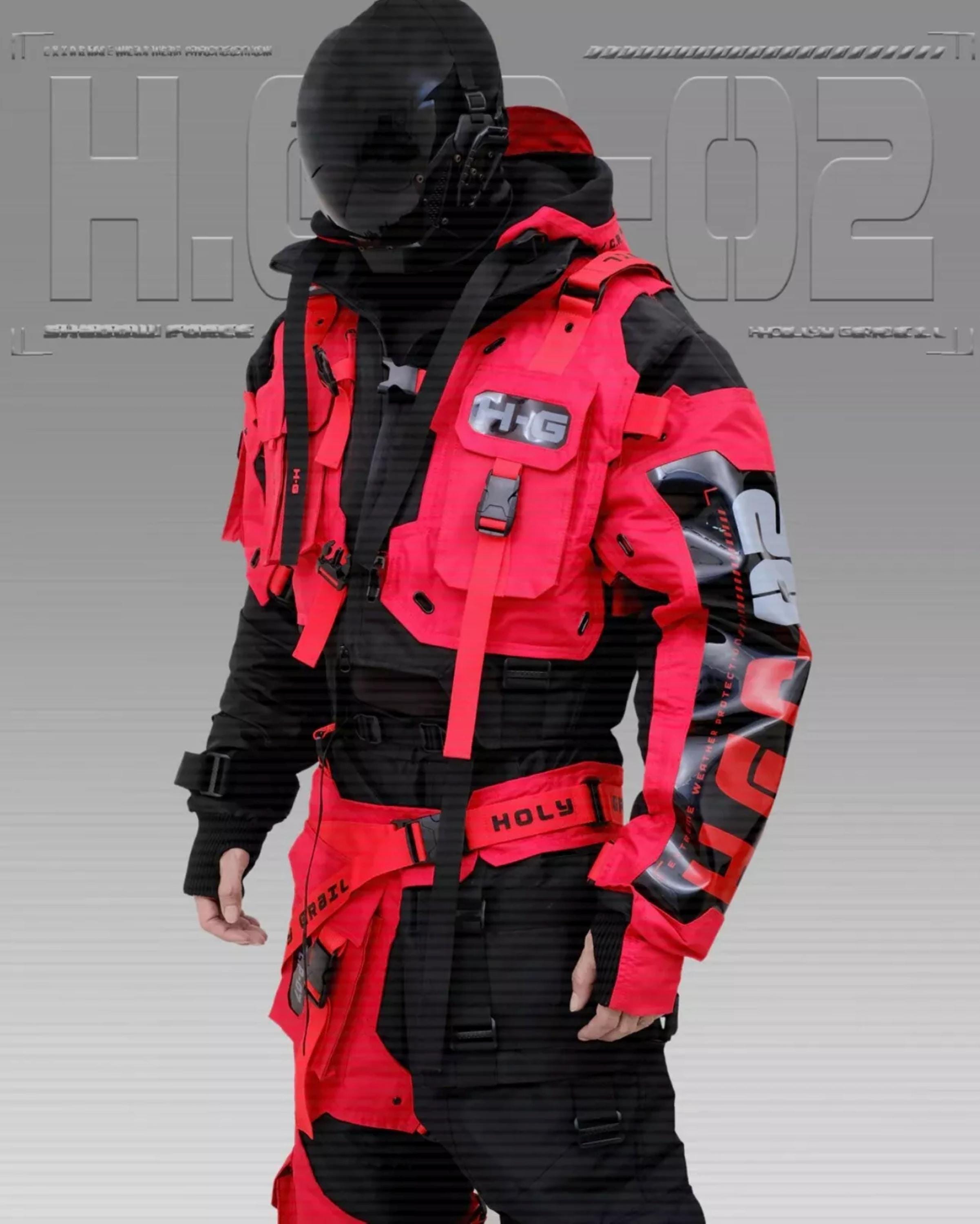 Techwear Streetwear Cosplay Red Jacket Hoodie Full Zip Buckle Holygrail ...