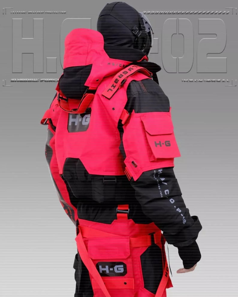 Techwear Streetwear Cosplay Red Jacket Hoodie Full Zip Buckle Holygrail ...