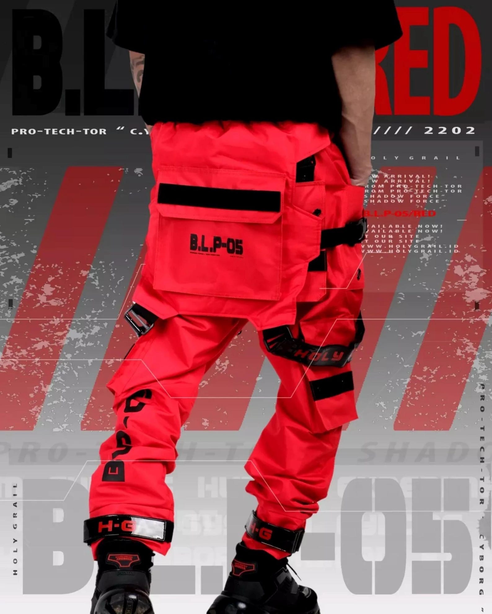 Techwear Streetwear Cosplay Red Streetwear Techwear Heavy Cargo Trouser ...