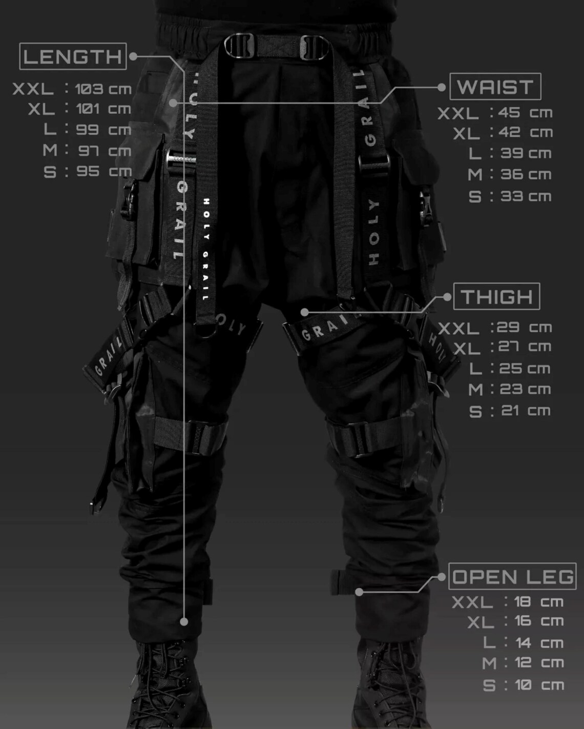 Techwear Streetwear Futuristic Cosplay Black/red Heavy Cargo Trouser ...