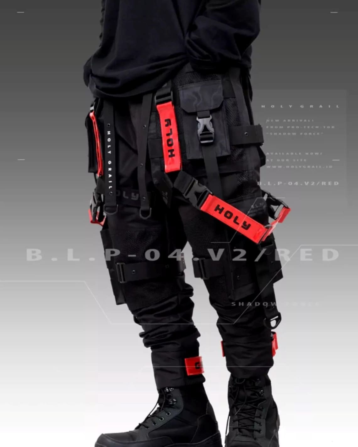Techwear Streetwear Futuristic Cosplay Black/red Heavy Cargo Trouser ...