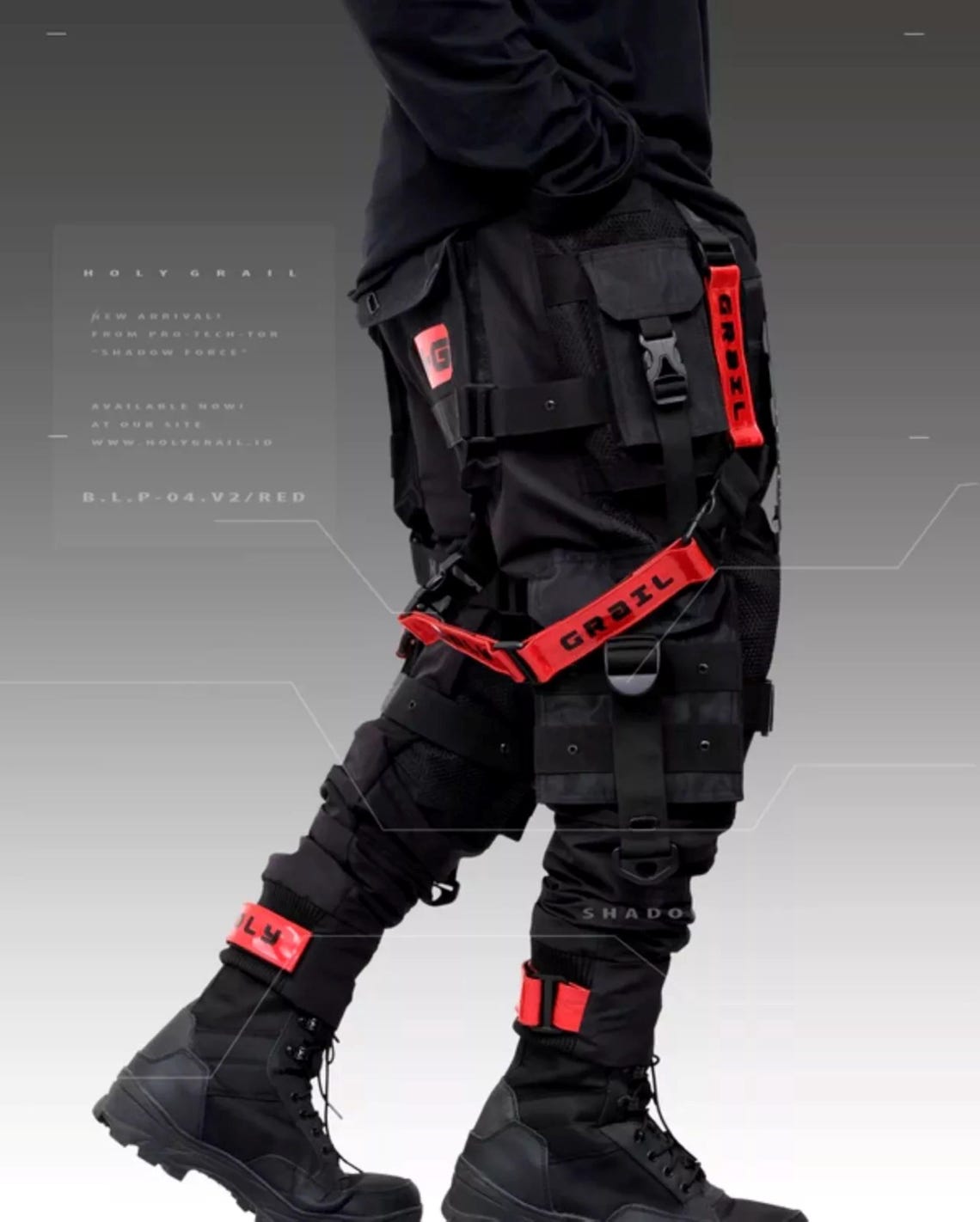 Techwear Streetwear Futuristic Cosplay Black/red Heavy Cargo Trouser ...