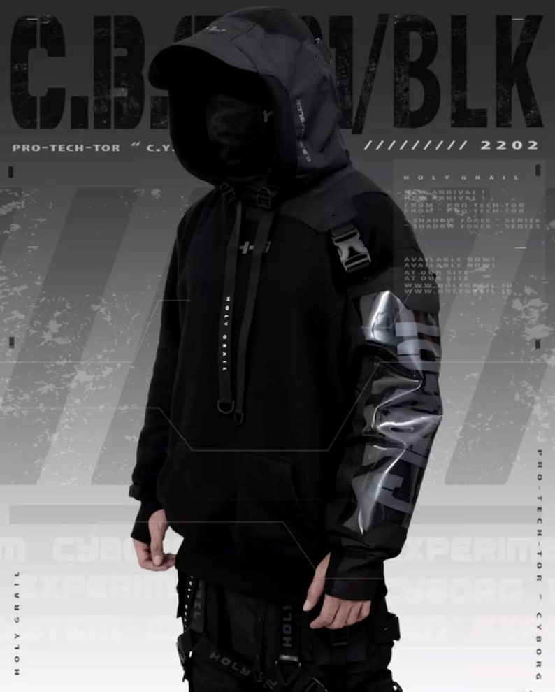 Techwear Streetwear Cosplay Futuristic Black Jacket Rugged Fleece ...
