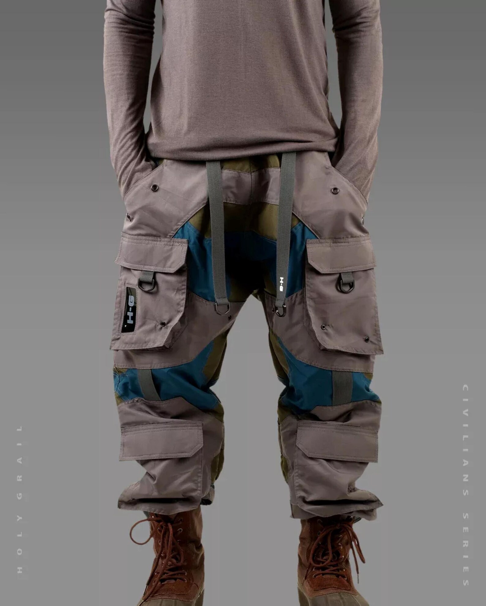 Techwear Streetwear Cosplay Gray Blue Streetwear Techwear Heavy Cargo ...