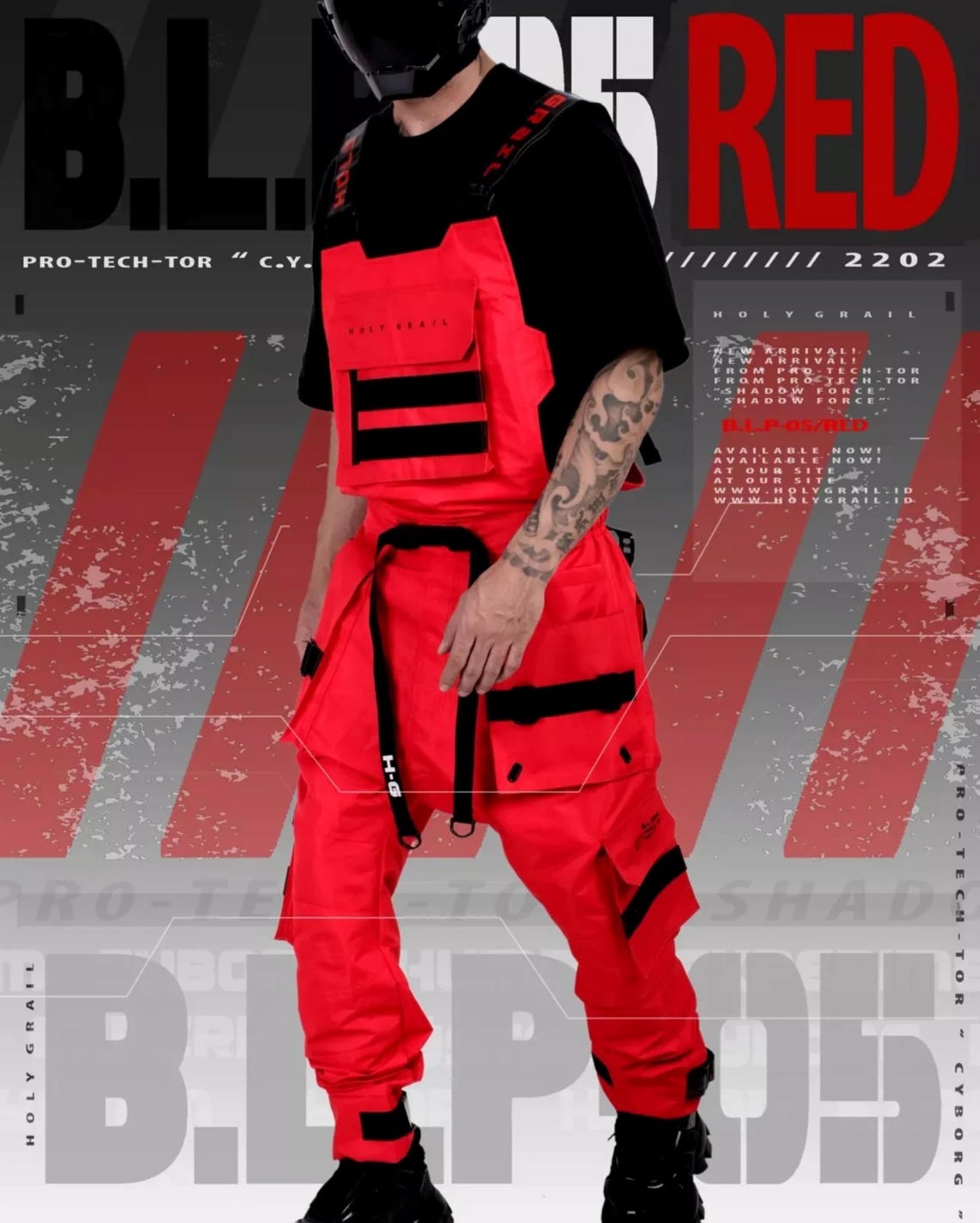 Techwear Streetwear Cosplay Red Streetwear Techwear Heavy Cargo Trouser ...