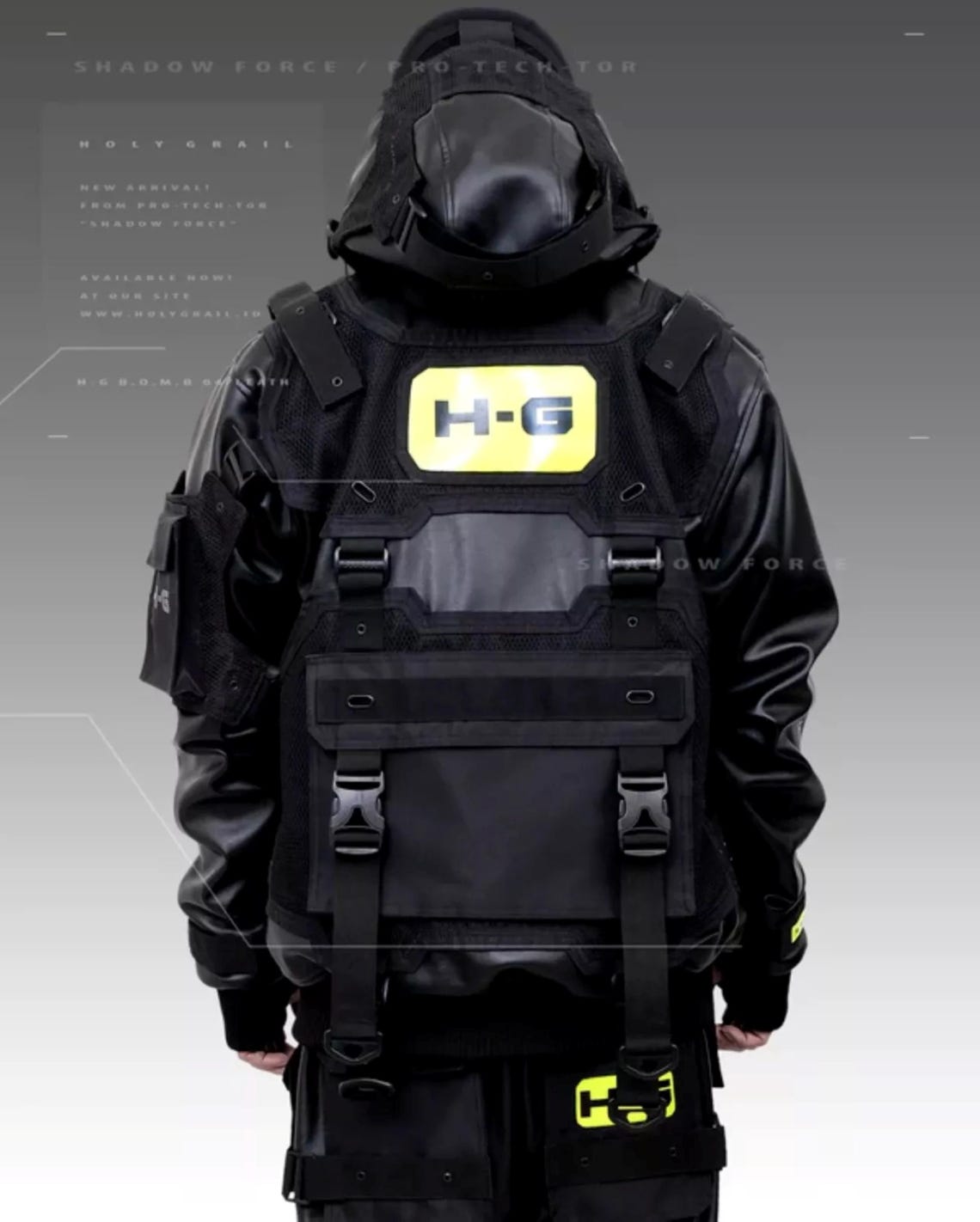 Techwear Streetwear Cosplay Futuristic Black Leather Jacket Hoodie Full ...
