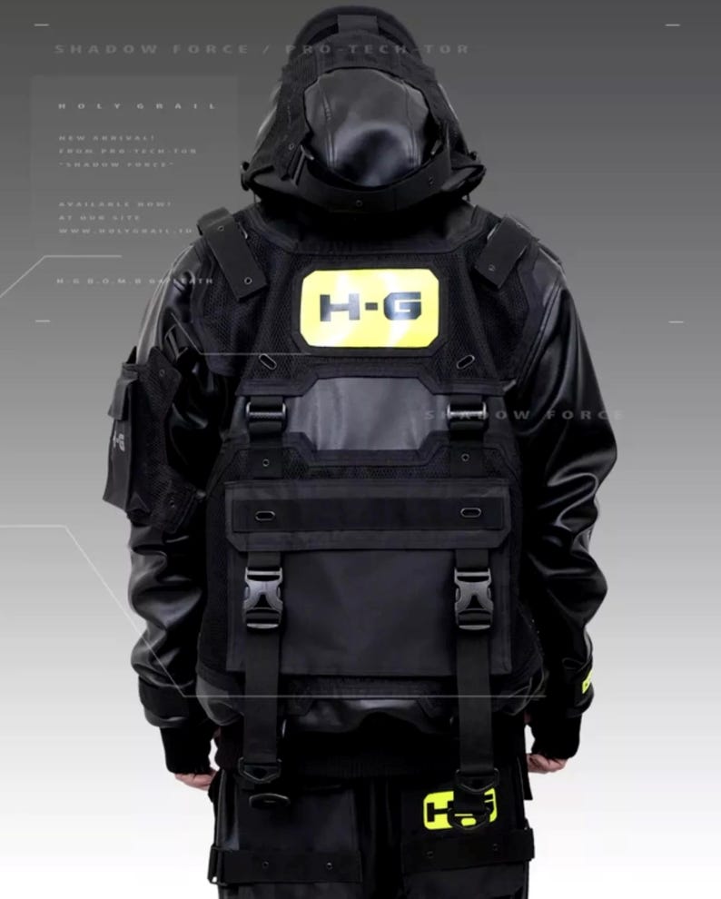 Techwear Streetwear Cosplay Futuristic Black Leather Jacket Hoodie Full ...