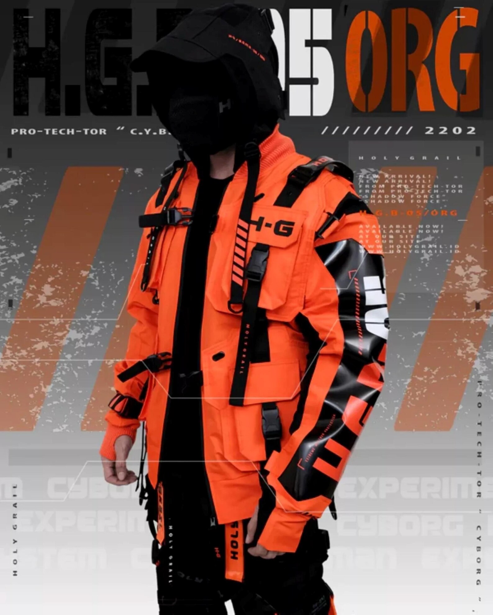 Techwear Streetwear Cosplay Futuristic Orange Jacket Hoodie Full Zip ...