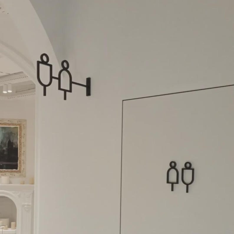 Modern Restroom Signs, Ceiling Mounted Sign, Floating Metal Letters ...