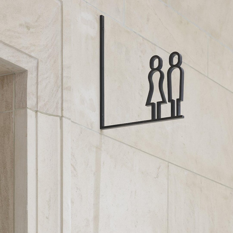 Modern Restroom Signs, Ceiling Mounted Sign, Floating Metal Letters ...