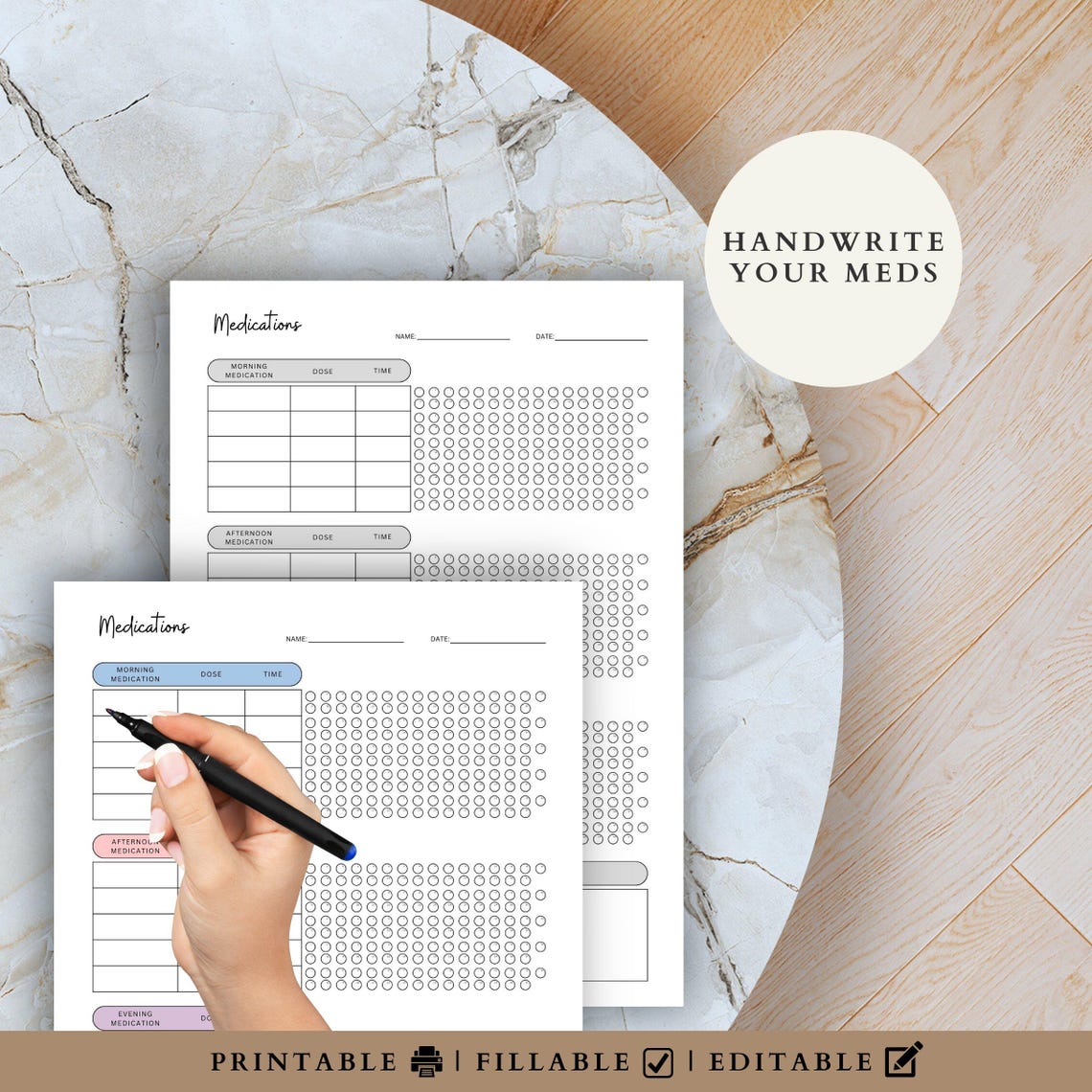 Medication Tracker Printable & Digital – Fillable PDF, Editable Canva ...