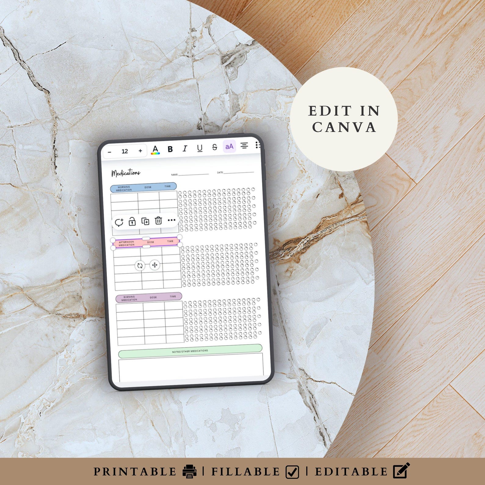 Medication Tracker Printable & Digital – Fillable PDF, Editable Canva ...