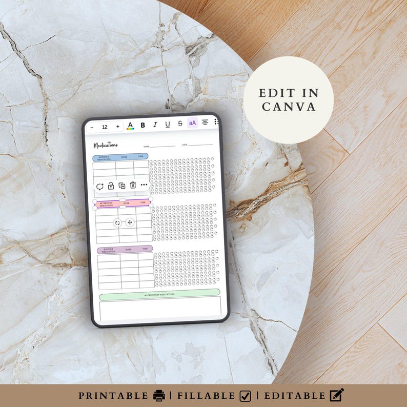 Medication Tracker Printable & Digital – Fillable PDF, Editable Canva ...