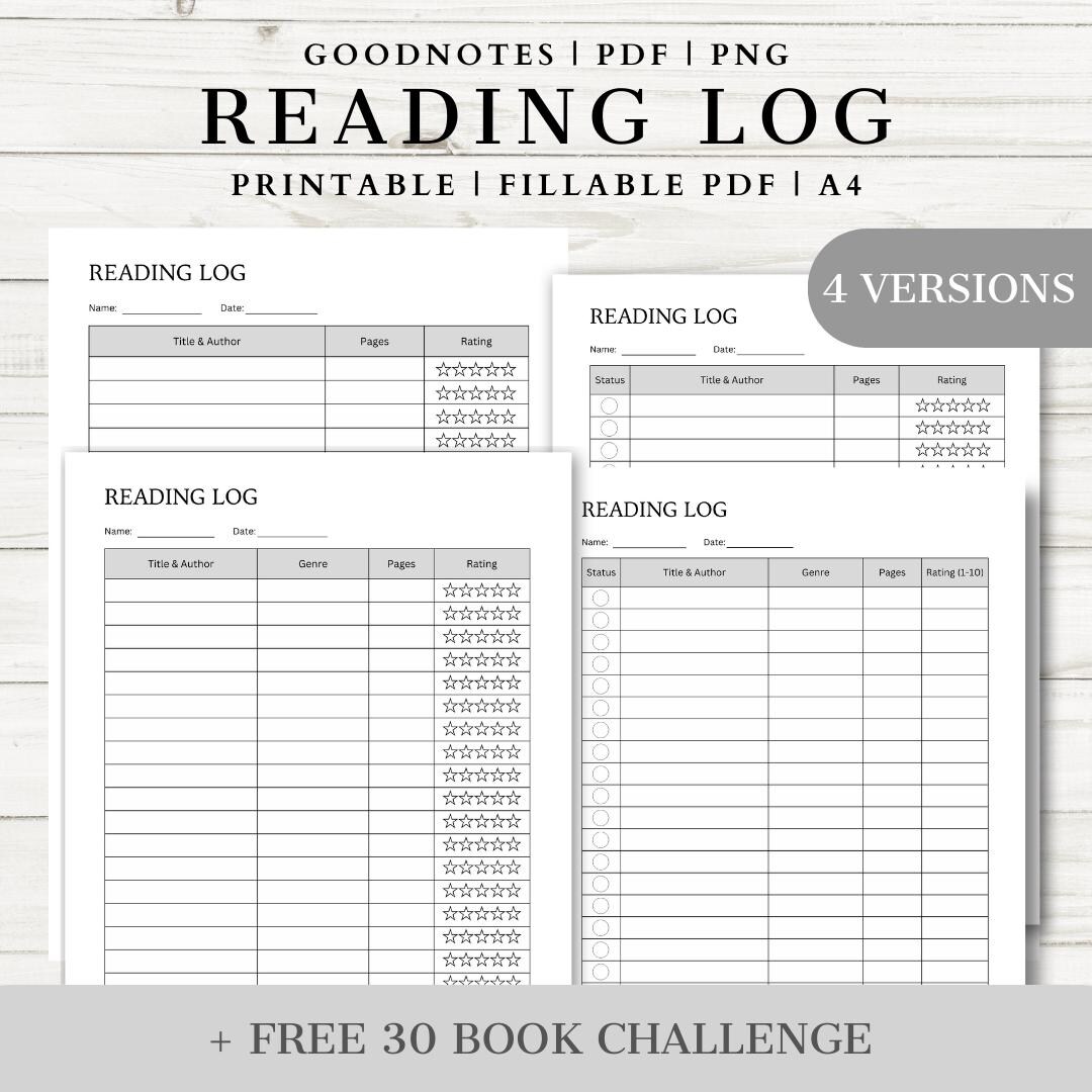 Reading Log PDF | Printable & Fillable Book Tracker | Reading Challenge ...