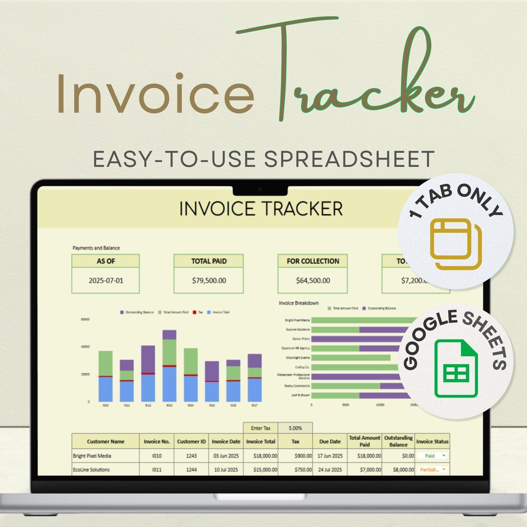 Spreadsheet Invoice Tracker | Editable Invoice Log for Clients ...