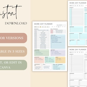 Printable Work Day Planner PDF & Canva | to Do Checklist, ADHD ...