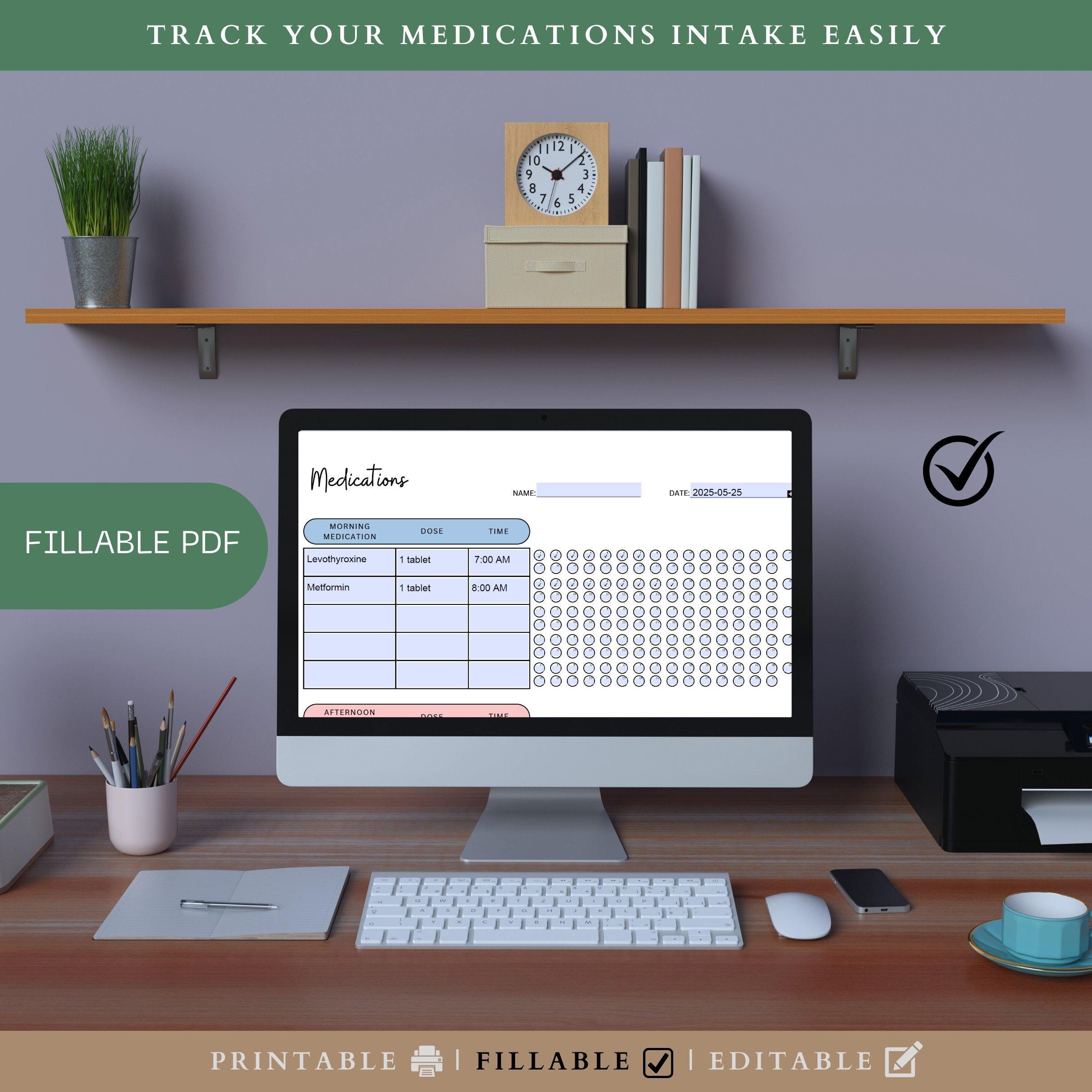 Medication Tracker Printable & Digital – Fillable PDF, Editable Canva ...