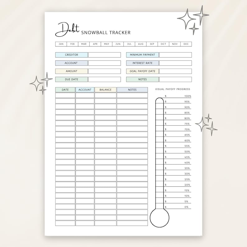 Printable Debt Snowball Tracker – Debt Payoff Worksheet, Credit Card ...