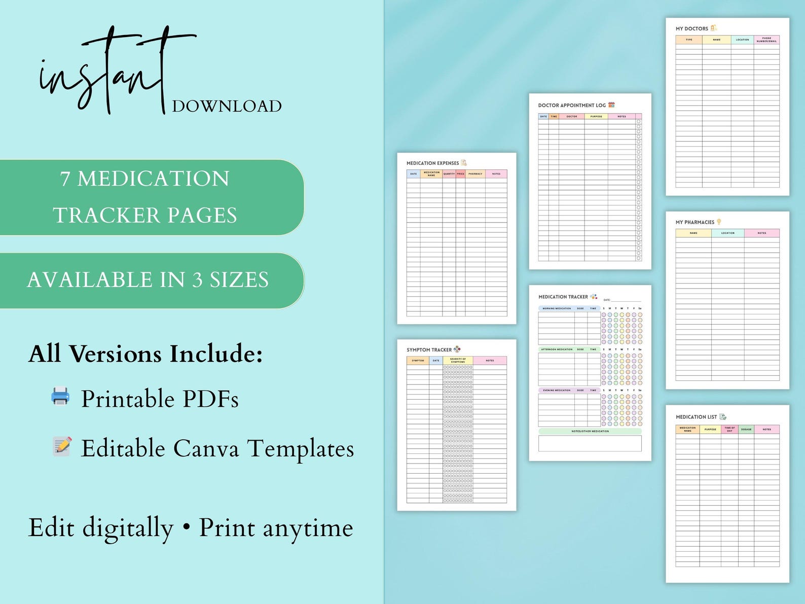 Family Medical Binder Printable | Symptom & Medication Tracker (canva ...