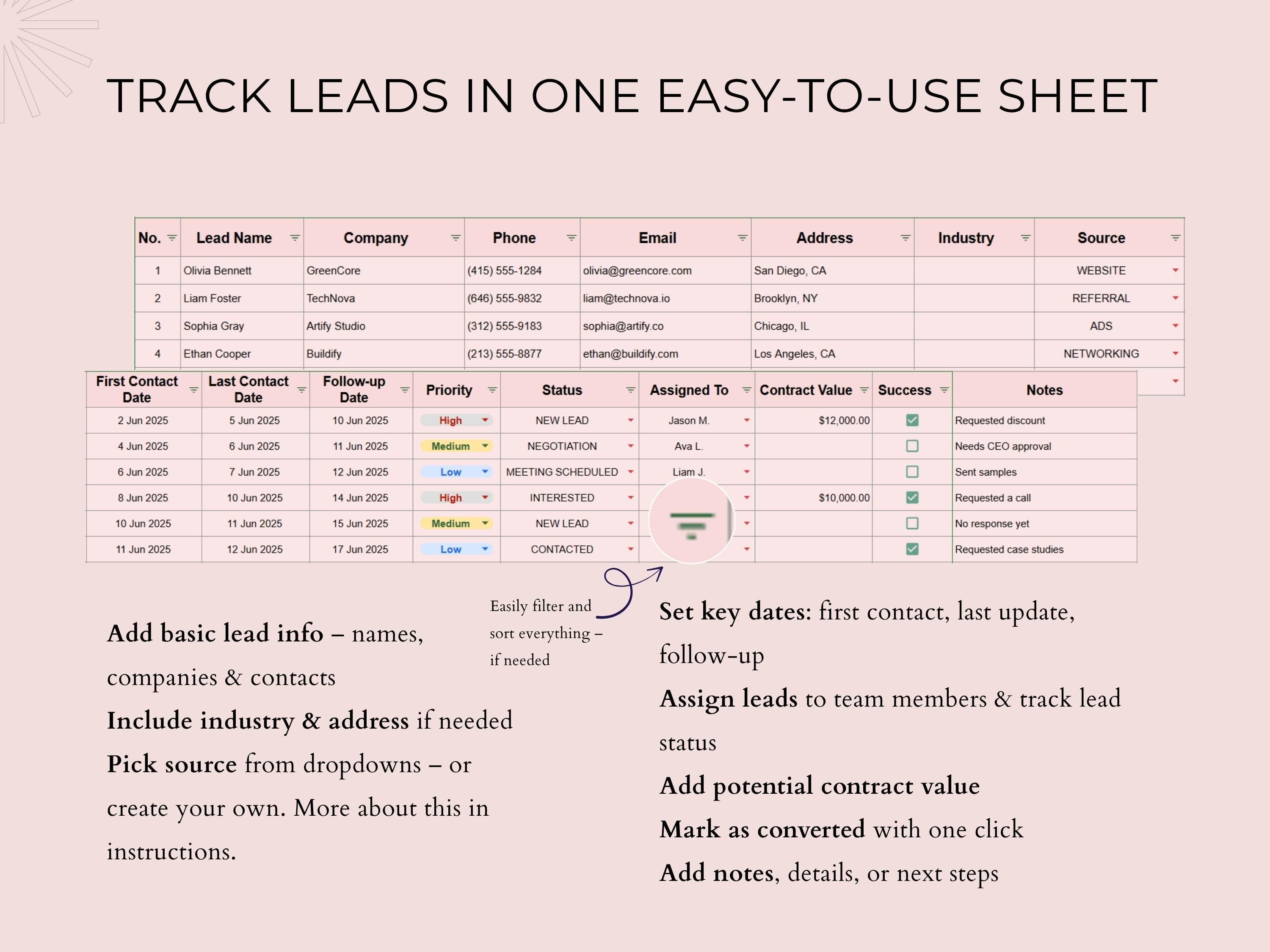 Lead Tracker Spreadsheet | Client CRM Google Sheets for Converting ...