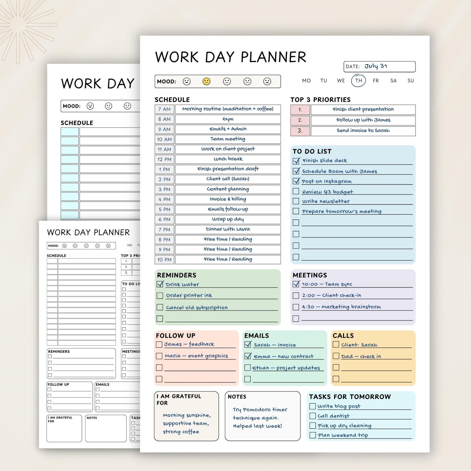 Printable Work Day Planner PDF & Canva | to Do Checklist, ADHD ...