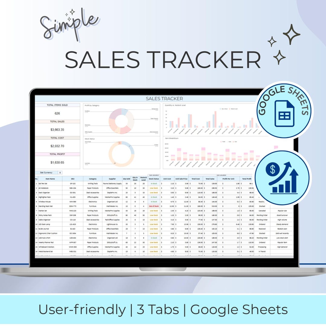 Simple Sales Tracker Spreadsheet | Daily Sales Planner Log for Small ...
