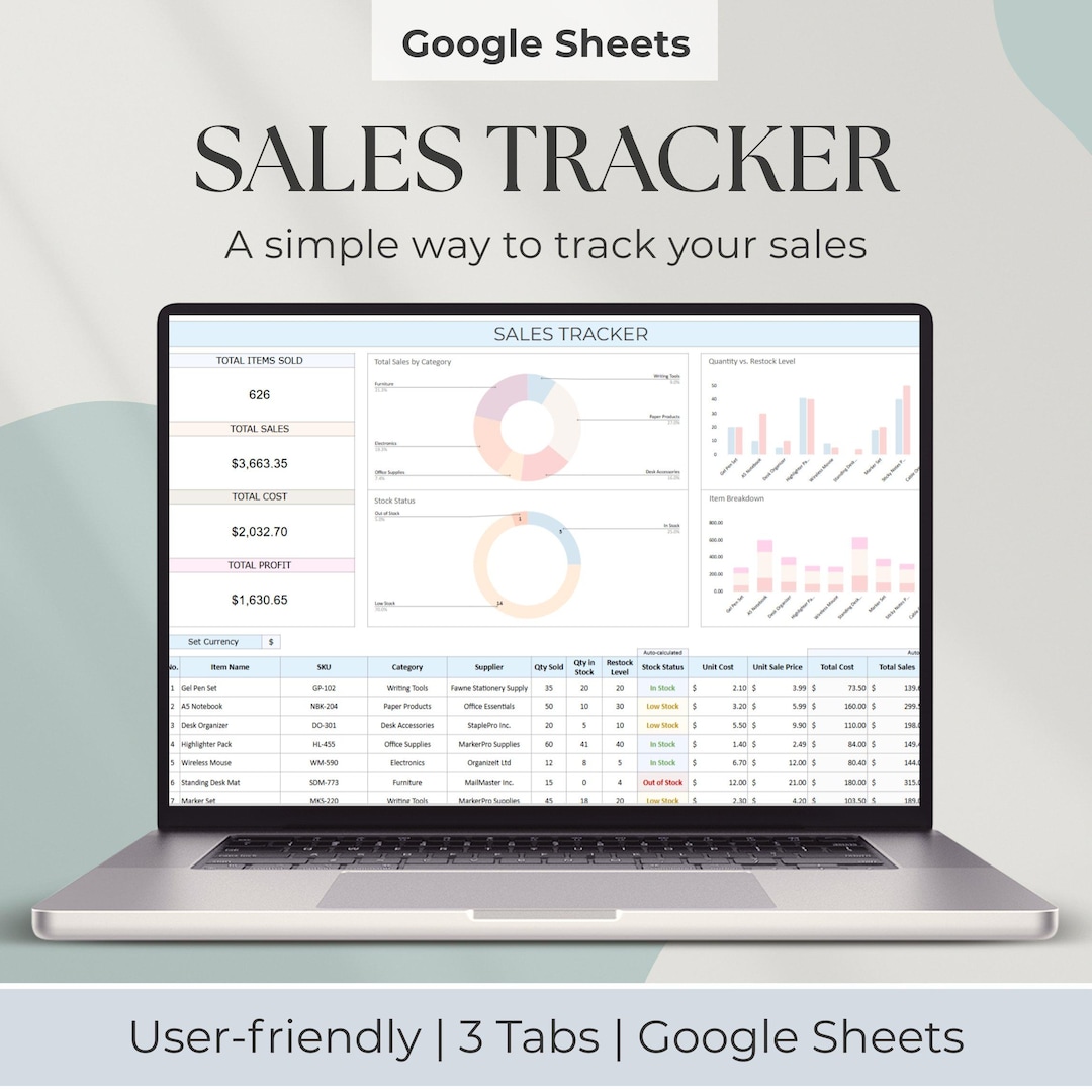 Simple Sales Tracker Spreadsheet | Daily Sales Template Dashboard Log ...