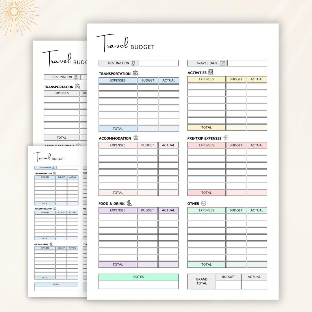 Printable Travel Budget Planner – Vacation Budgeting Worksheet, Trip ...