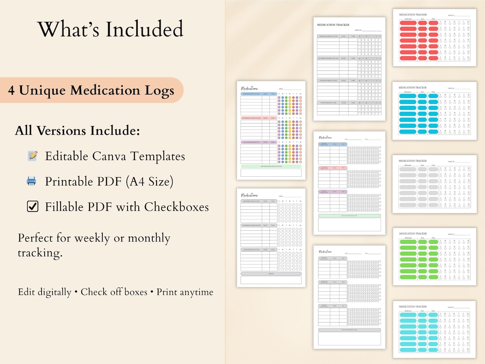 Printable Medication Log Bundle | Fillable PDF, Canva Template - Etsy