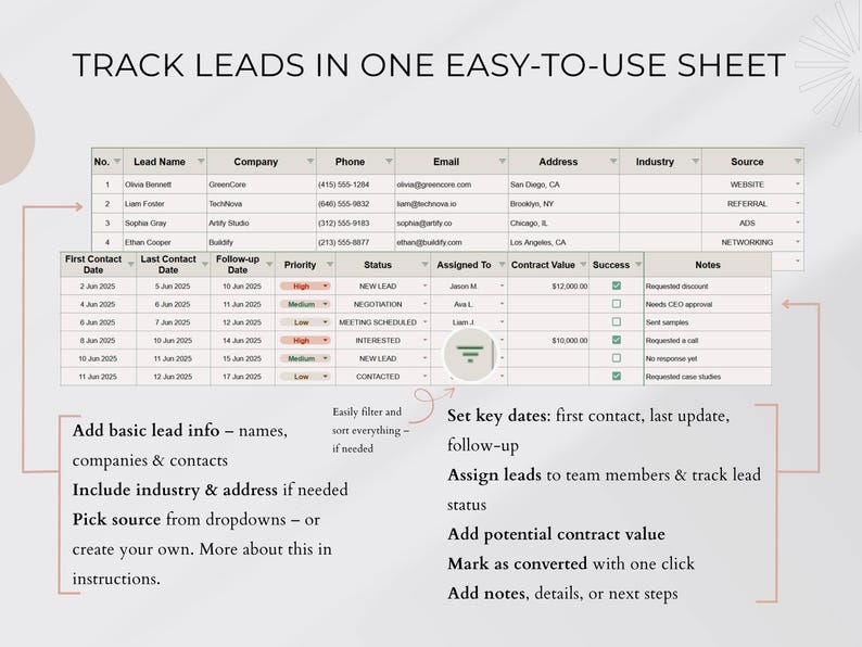 Google Sheets Lead Tracker | Client Management Dashboard (PDF) - Etsy