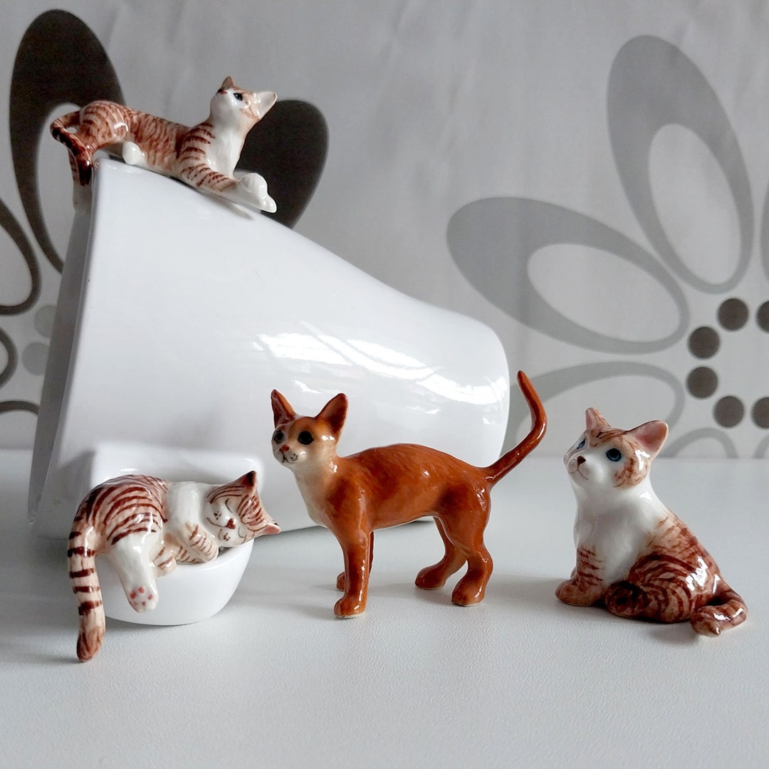 Adopt a Little Friends Small Ceramic Cat Figurines, Miniature Animal ...