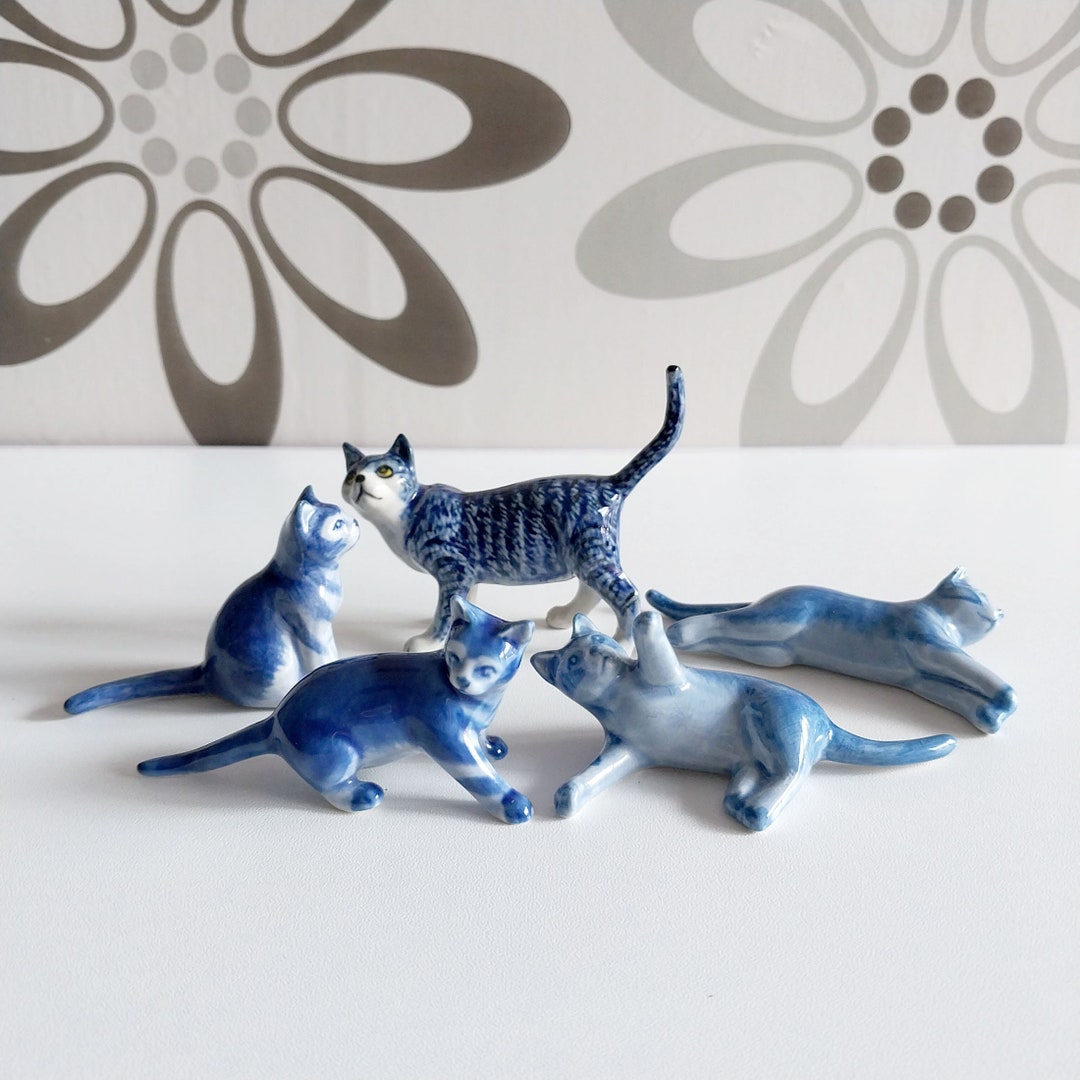 Adopt a Little Friends Small Ceramic Cat Figurines, Miniature Animal ...