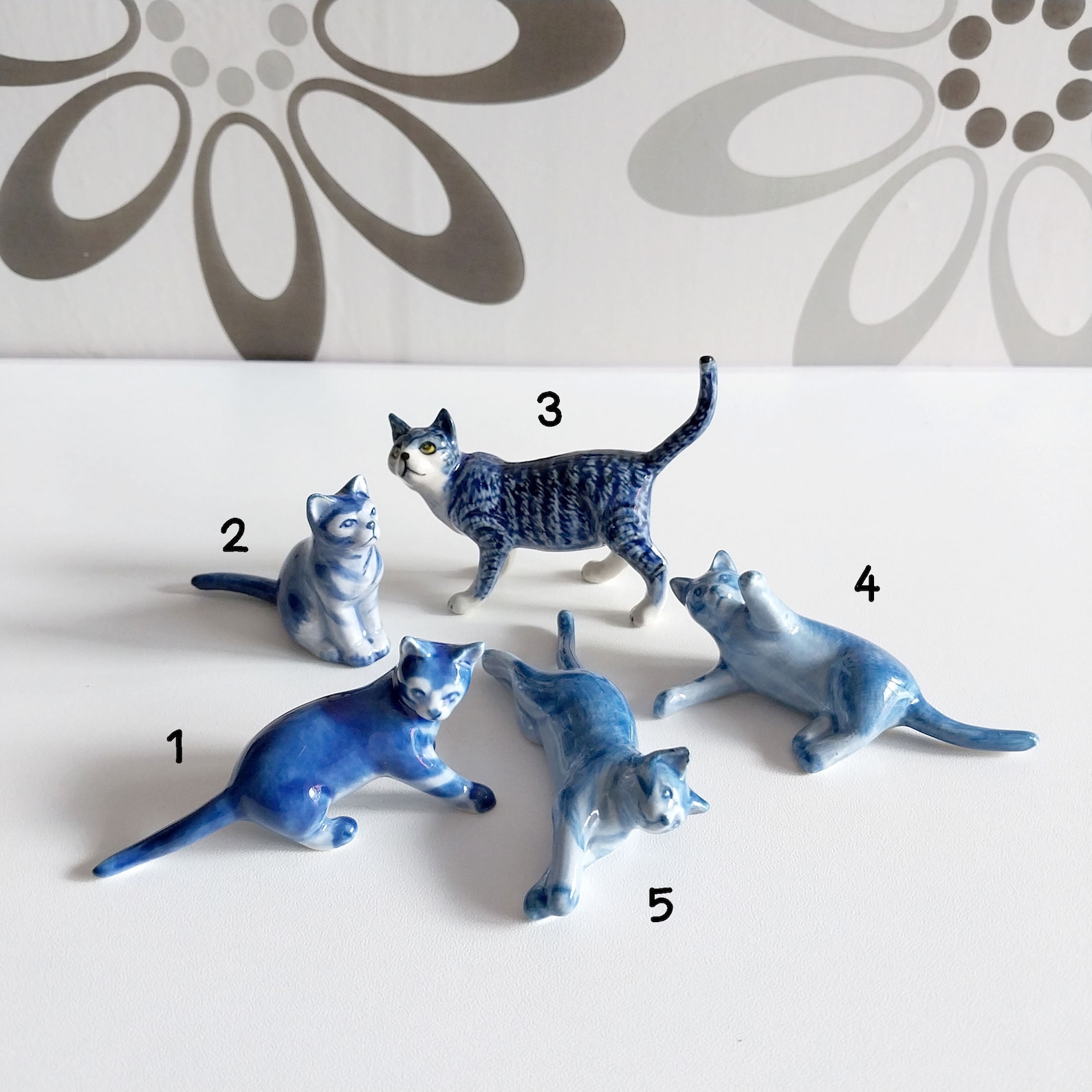 Adopt a Little Friends Small Ceramic Cat Figurines, Miniature Animal ...