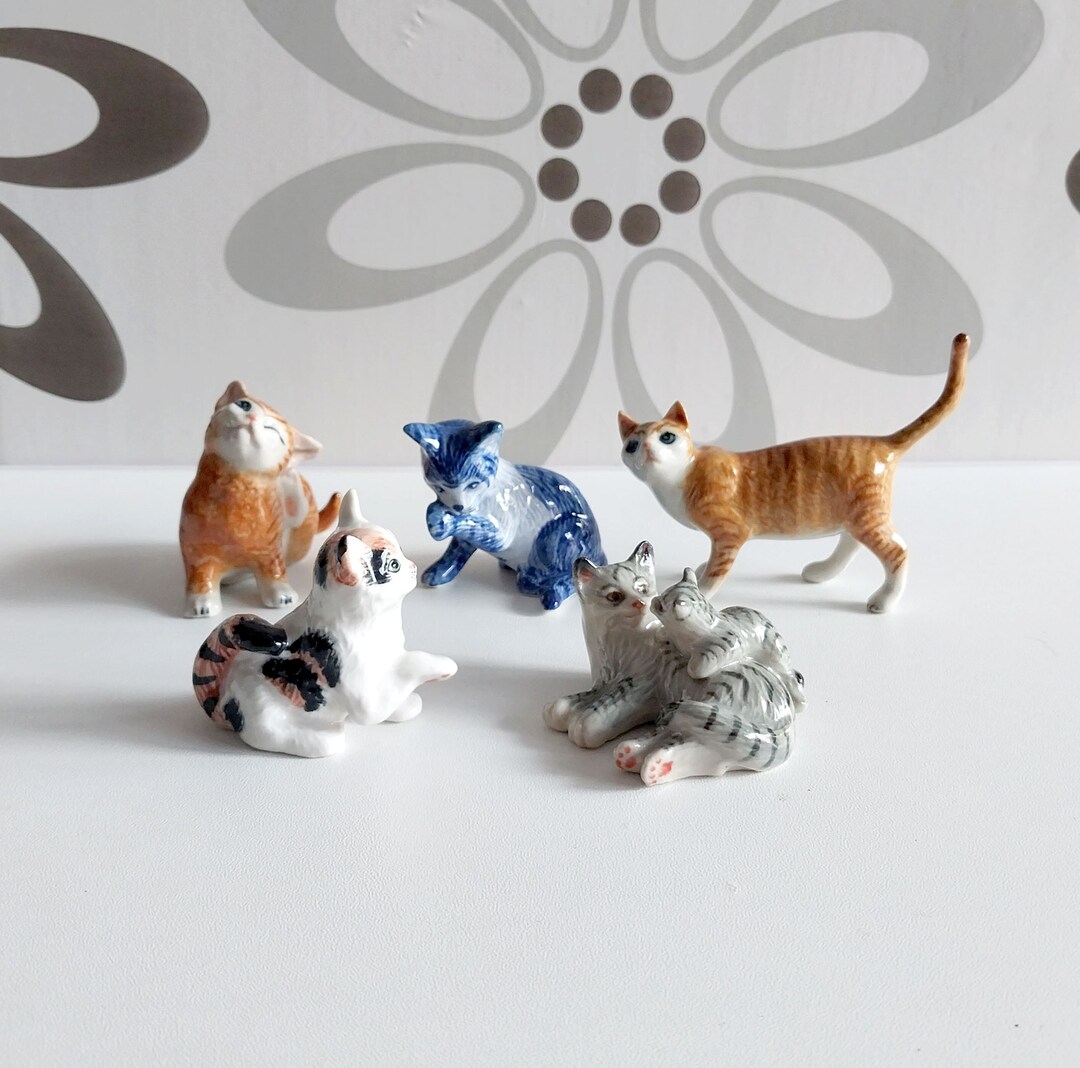 Adopt a Little Friends Small Ceramic Cat Figurines, Miniature Animal ...