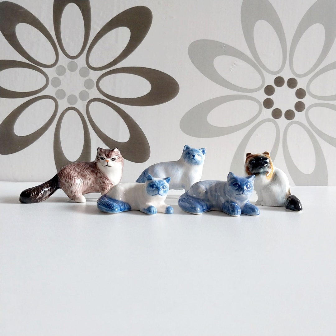 Adopt a Little Friends Small Ceramic Cat Figurines, Miniature Animal ...