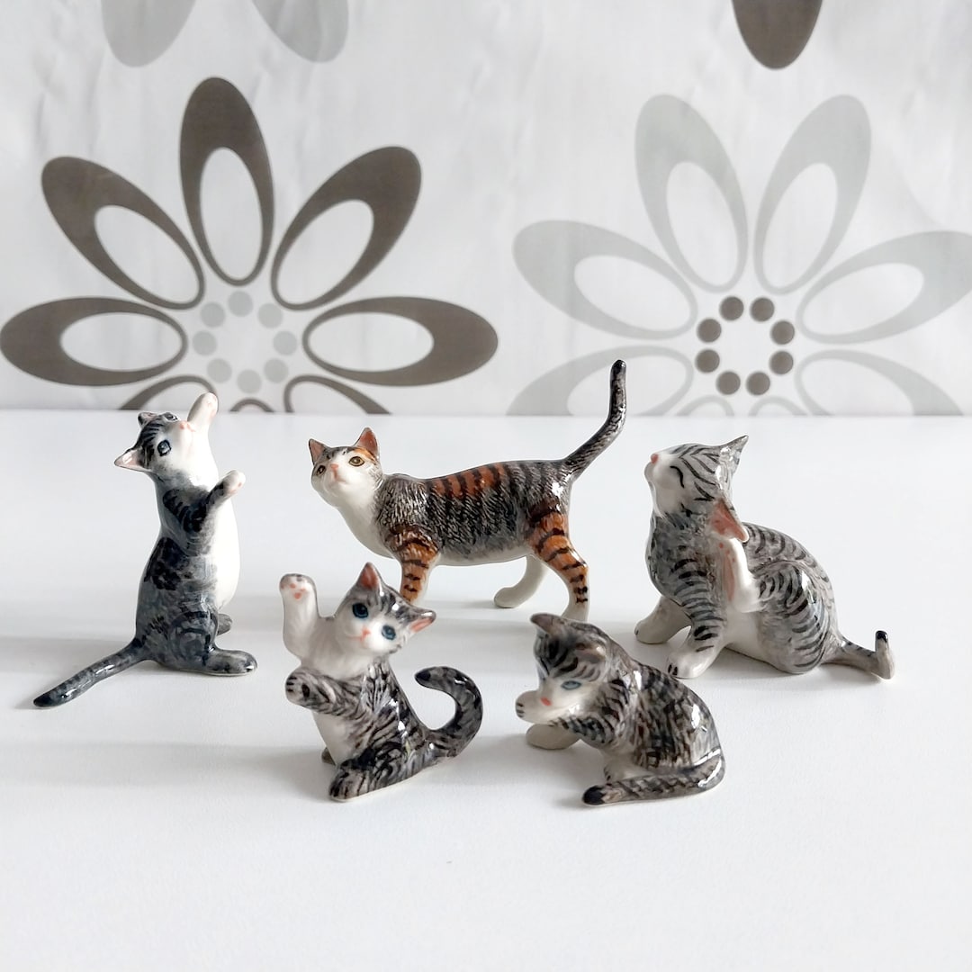 Adopt a Little Friends Small Ceramic Cat Figurines, Miniature Animal ...