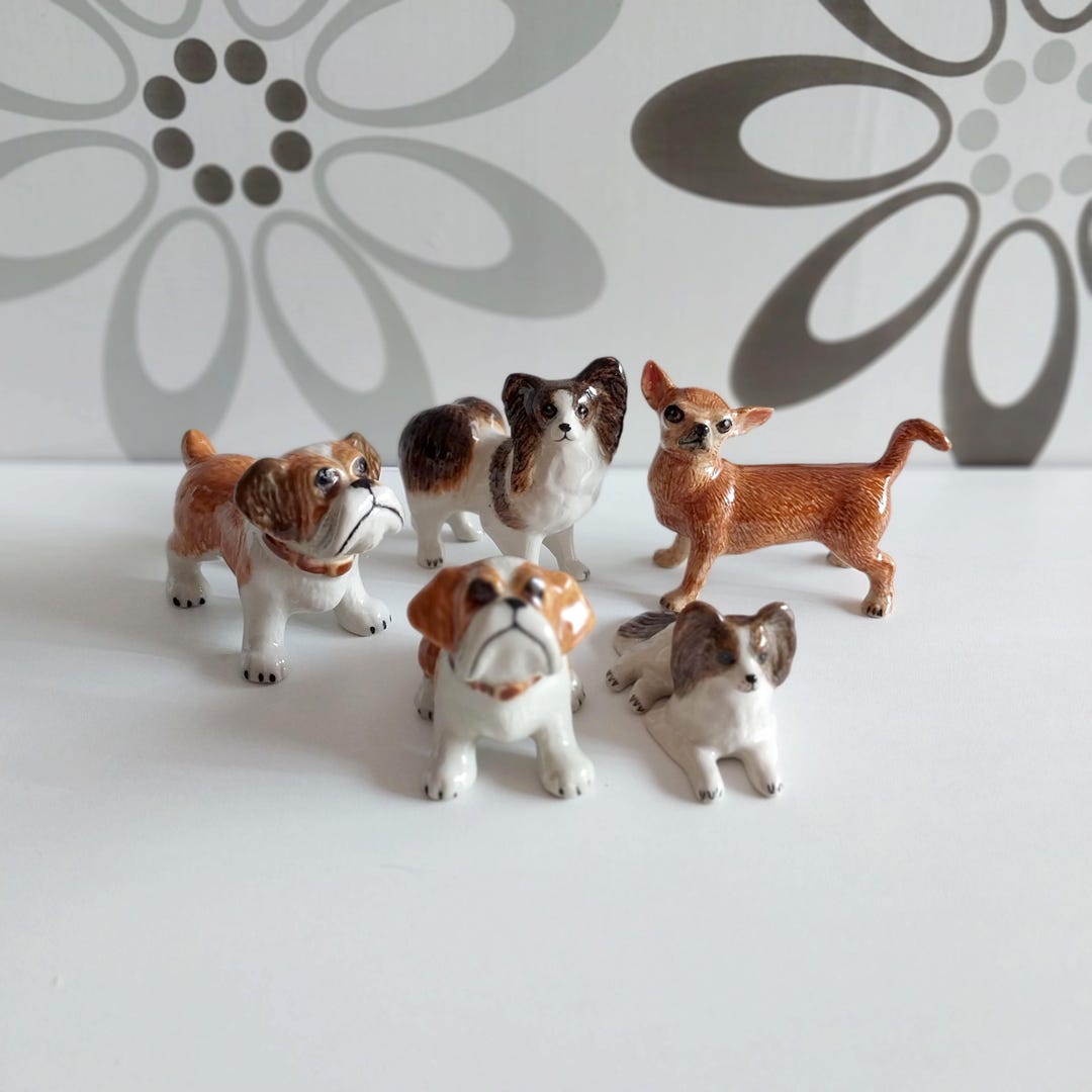 Adopt a Little Friends Small Ceramic Dog Figurines, Miniature Animal ...